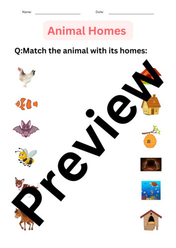 Printable Preschool Animals and Their Homes Worksheets for Grade 1, 2 ...