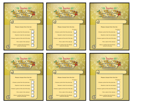 Christmas themed golden ticket rewards | Teaching Resources
