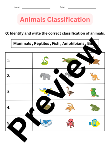 Printable Classification of Animals Worksheet for Grade 1, 2, 3 ...
