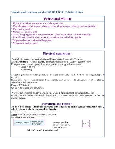 Complete revision notes for EDEXCEL - GCSE( 9-1) - Force and motion ...