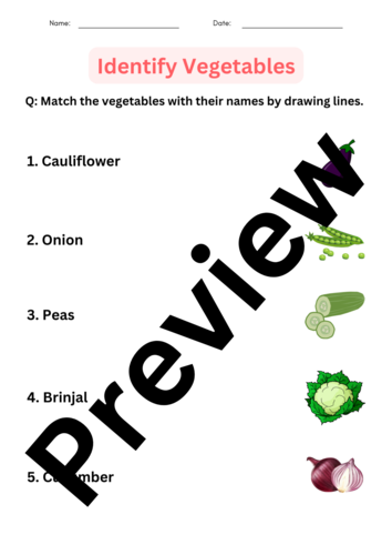 Printable Matching Identify Vegetables Worksheet for Kindergarten ...