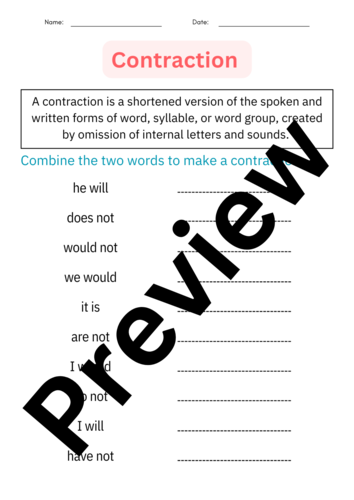 Contractions Worksheets Grammar Practice Review Pages Activities ...