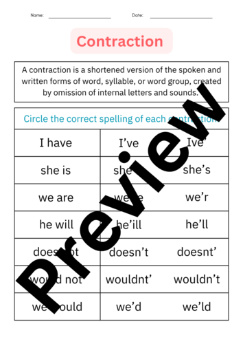 Contractions Worksheets Grammar Practice Review Pages Activities ...