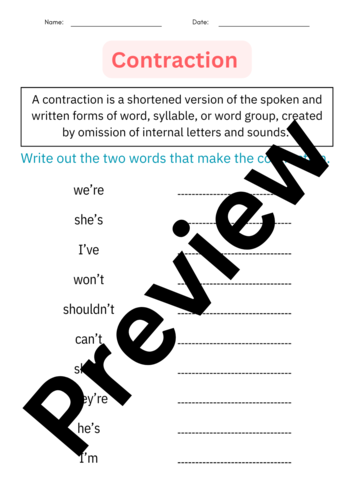 Contractions Worksheets Grammar Practice Review Pages Activities ...
