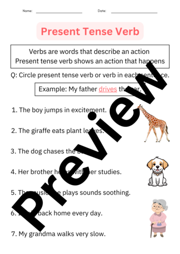 Printable Grammar Simple Present Tense Verb Worksheets With Answers for ...