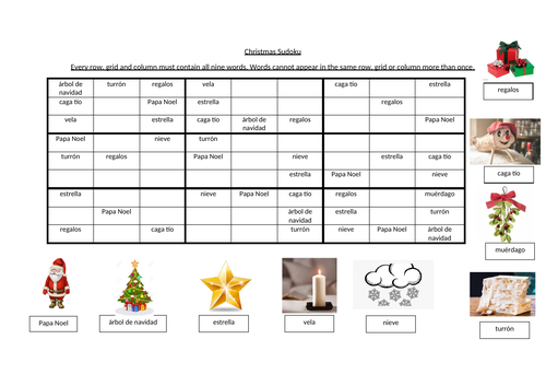 French and Spanish Christmas Sudoku | Teaching Resources