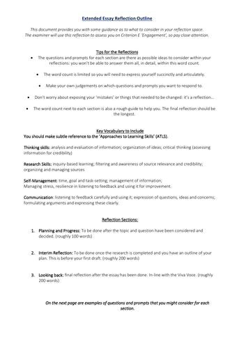 Extended Essay Reflection Guide | Teaching Resources