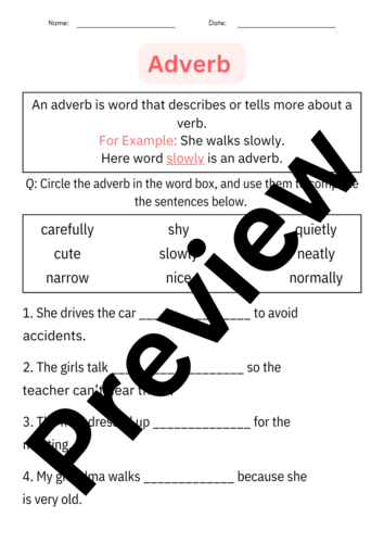 Printable Identifying Adverbs Grammar Worksheet for Kindergarten ...