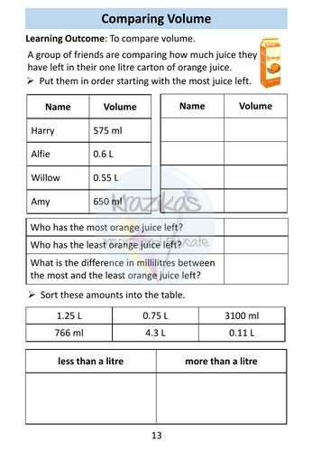 Volume and Capacity Workbook - Level 1 Functional Skills Maths ...