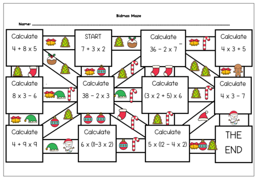Christmas BIDMAS Maze | Order of Operations Worksheet | KS3/KS2 Maths ...