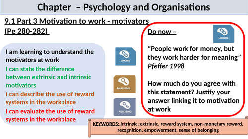 CIE A Level Psychology and Organisations - Motivation to work ...