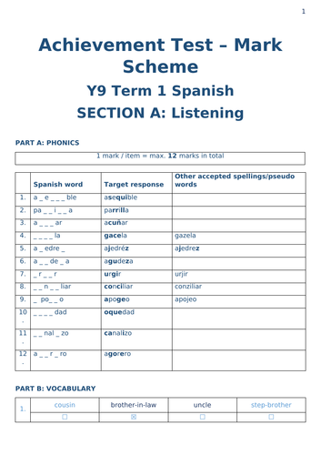Y9/GCSE(F) SPANISH ASSESSMENT WITH MS&TRANSCRIPT | Teaching Resources