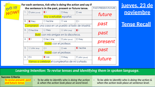 SPANISH LISTENING: TENSE AND WHO EXAM PRACTISE | Teaching Resources