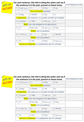 SPANISH LISTENING: TENSE AND WHO EXAM PRACTISE | Teaching Resources
