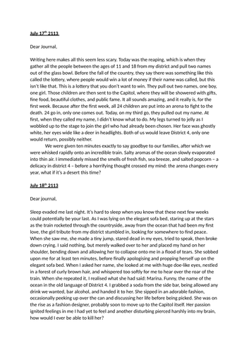 The Hunger Games Epistolary Writing | Teaching Resources