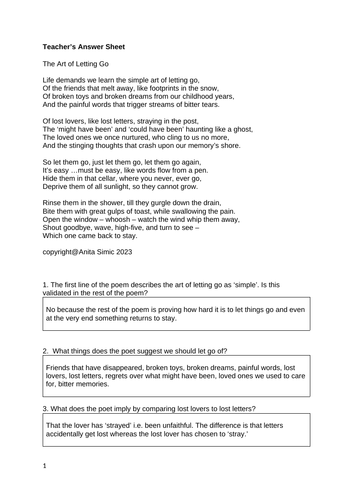 The Art of Letting Go - poetry Comprehension & Appreciation | Teaching ...