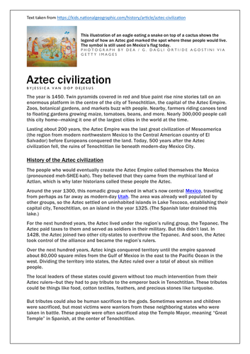 Introduction to the Aztecs - Upper KS2 Reading Comprehension Lesson ...