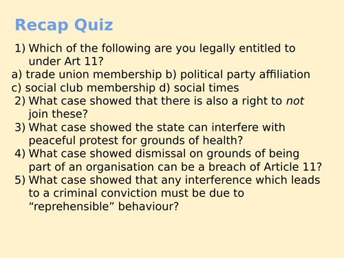 OCR Law: Article 11 in the UK (Human Rights) | Teaching Resources
