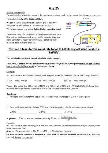 GCSE Physics Radiation Half Life Worksheet | Teaching Resources