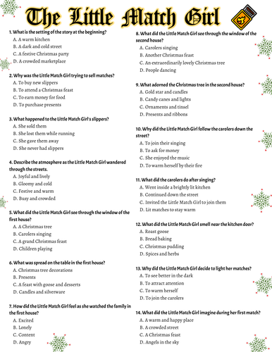 Little Match Girl Christmas Story | Teaching Resources