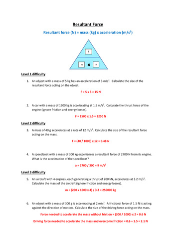 GCSE Physics Resultant Force (F=ma) Questions and Answers | Teaching ...