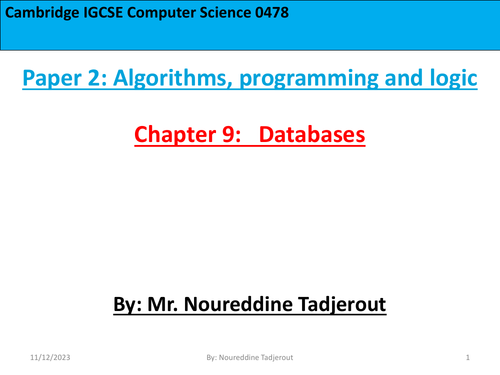 Igcse Computer Science Year 10 11 Chapter 9 Databases 2023 2024 Teaching Resources