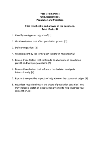 Population, Migration and Settlement | Teaching Resources