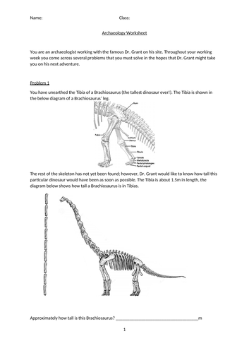 Scale Drawing Archaeologist Dinosaur Worksheet | Teaching Resources
