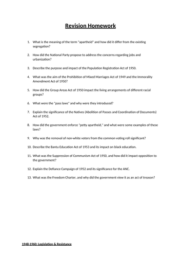 Modern History – Apartheid – 1924-1960 – Legislation and Resistance ...