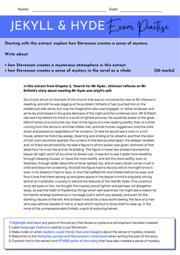 Dr Jekyll and Mr Hyde (AQA) Exam Practice: Sense of Mystery | Teaching ...