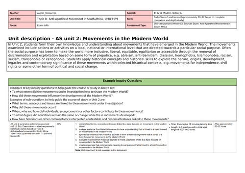 Modern History – Apartheid – Unit Plan and Learning Intentions ...