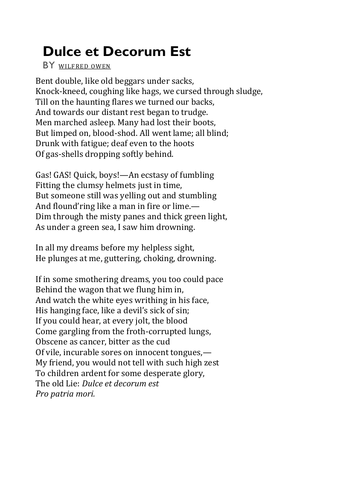 Teaching English: Poetry - Wilfred Owen 'Dulce et Decorum Est ...