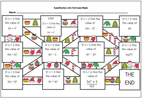 Navigate The Christmas Math Maze: Substitution into Formula For Festive ...