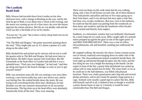 The Landlady | Teaching Resources