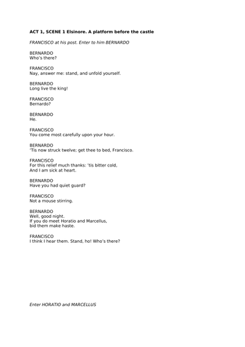 Hamlet Act 1 Scene 1 | Teaching Resources