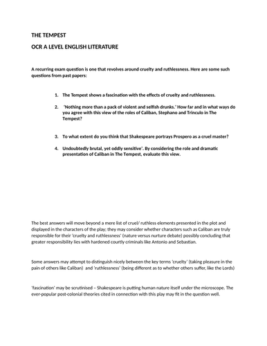 A LEVEL THE TEMPEST - brief analysis of extract from Act 3 Scene 2 ; A ...