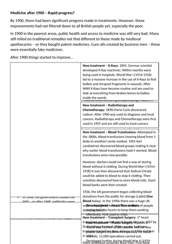 Full GCSE History SOW - Medicine Through Time - Edexcel Spec | Teaching ...