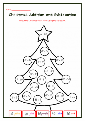 Christmas Tree addition and subtraction colouring | Teaching Resources