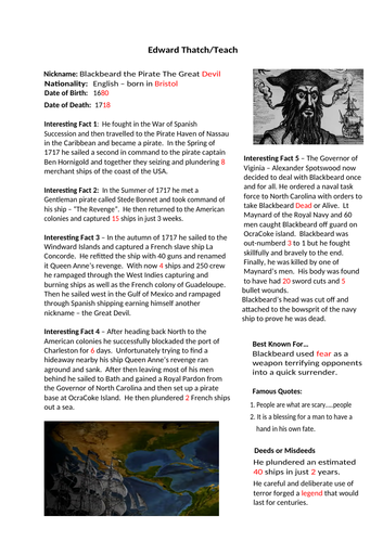 Blackbeard the Pirate - was he really such a villan? | Teaching Resources