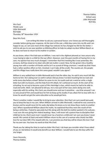 Goodnight Mr Tom - letter to Mrs Ford | Teaching Resources