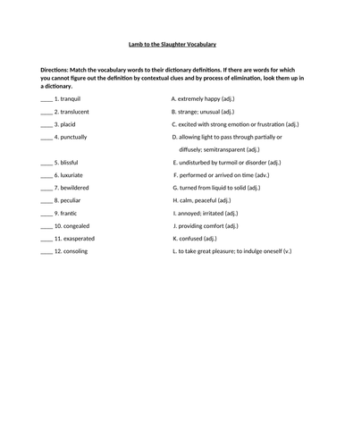 Lamb to the Slaughter | Teaching Resources