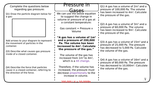 Pressure in Gases (Triple) - GCSE Physics Worksheets | Teaching Resources