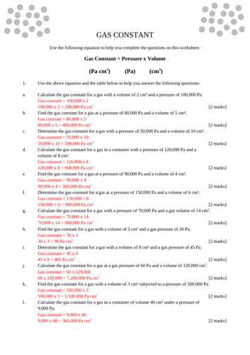Pressure in Gases Calculations Worksheet with Answers - GCSE Triple ...