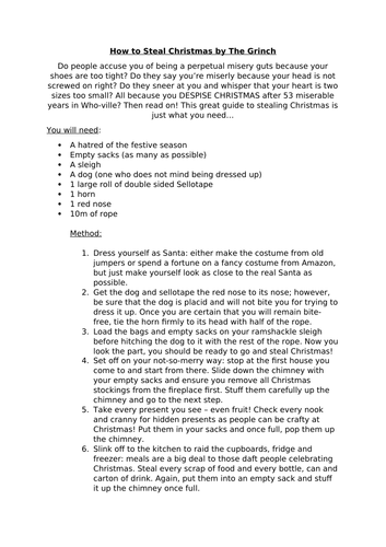 How to Steal Christmas by The Grinch | Teaching Resources