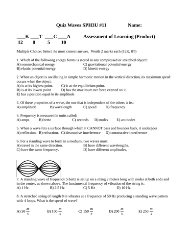 3 MECHANICAL WAVES QUIZZES SPH3U Wave Quizzes WITH ANSWERS | Teaching ...
