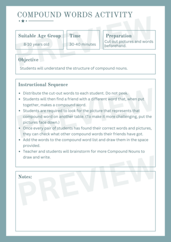 Compound Nouns Activity | Teaching Resources