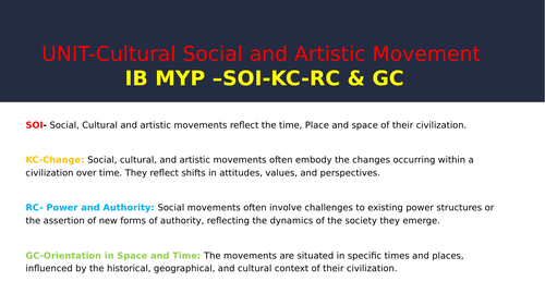 MYP Year 5 UNIT- Cultural, Social and Artistic Movement | Teaching ...