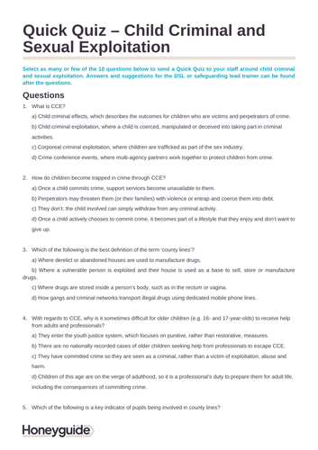 Safeguarding Training Quiz - CCE and CSE | Teaching Resources