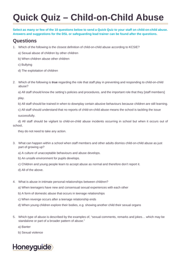 Safeguarding Training Quiz - Child on Child Abuse | Teaching Resources