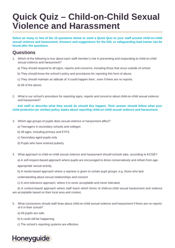 Safeguarding Training Quiz - Sexual Violence and Harassment | Teaching ...